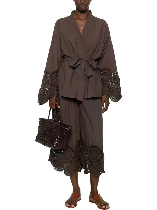 VICOLO Wide-leg Crochet Trim Trousers - Brown