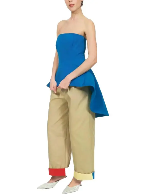 Rosie Assoulin Cobalt Cotton Blend Grosgrain Textured Strapless Top - Blue