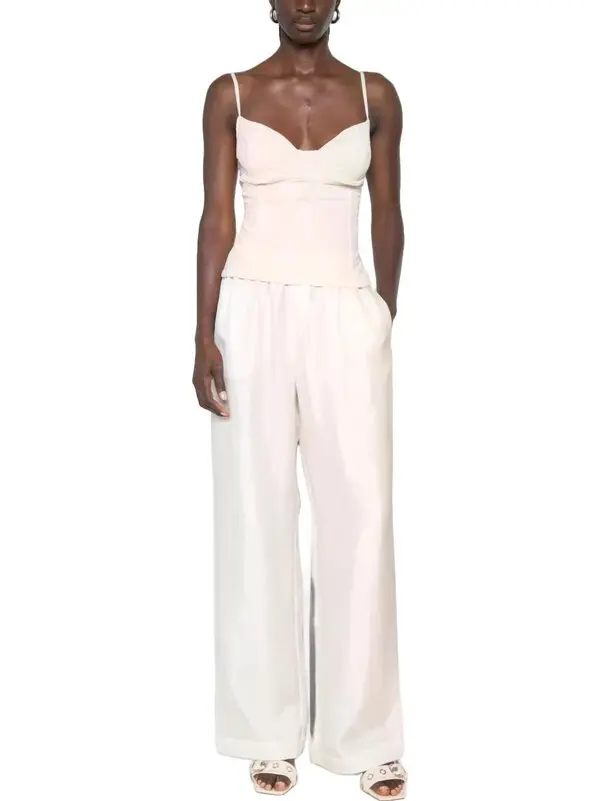 VICOLO Lace Overlay Sweetheart Neck Top - Neutrals