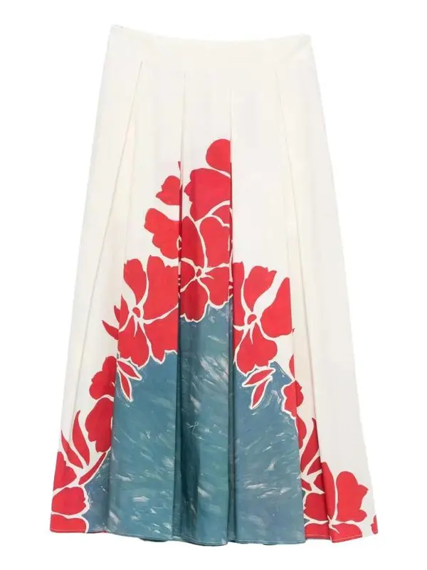 ZANETTI Floral Print Pleated Midi Skirt - Neutrals