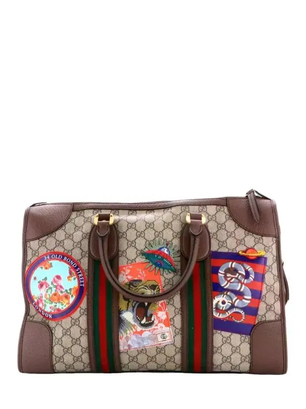 Gucci Gg Coated Canvas Applique Carry-on Convertible Duffle Travel Bag - Brown