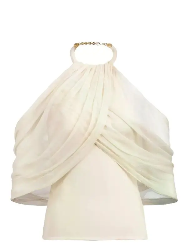 Silvia Tcherassi Clio Halterneck Draped Blouse - Neutrals