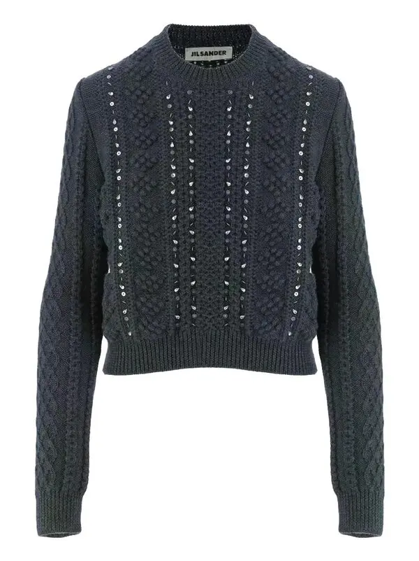 JIL SANDER Geometric Pattern Crew Neck Sweater - Grey