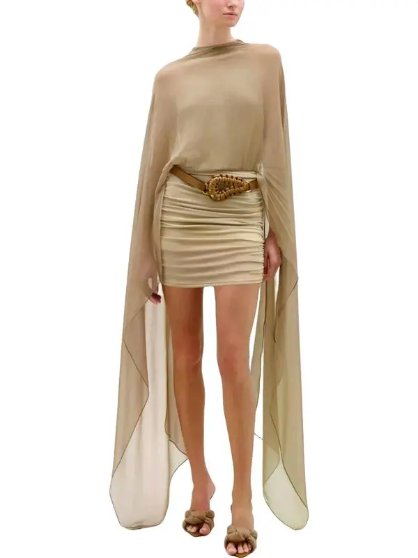 Silvia Tcherassi Kedar Cape-overlay Ruched Mini Dress - Neutrals