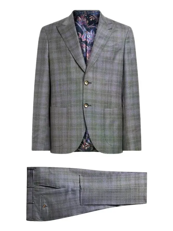 Etro Single-breasted Wool And Cashmere Suit With Check Motif - Grey