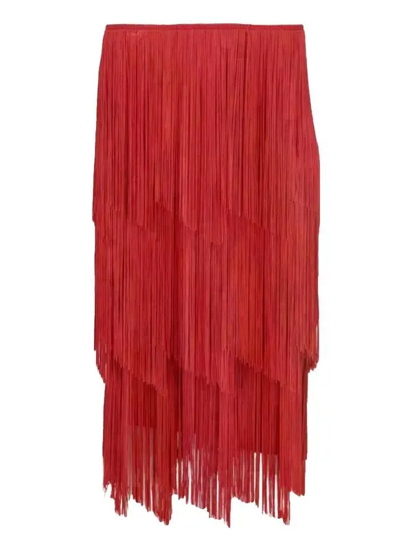 TOM FORD Fringed Tie Midi Skirt - Red