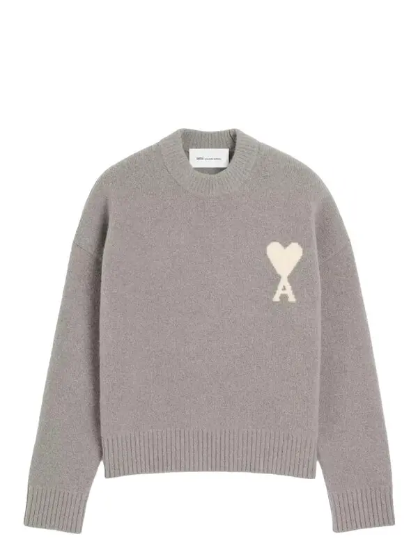 AMI Paris Crewneck Alpaca Sweater With De Coeur - Grey