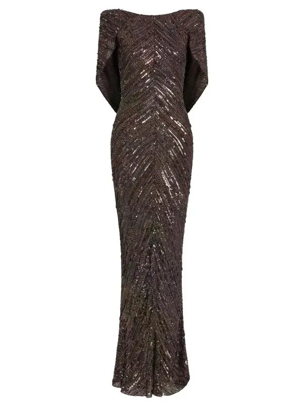 Jenny Packham Sakari Sequin Gown With Integrated Cape - Brown