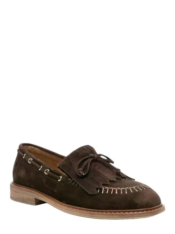 ADRIANNA FERETTI Suede Fringe Loafers - Brown