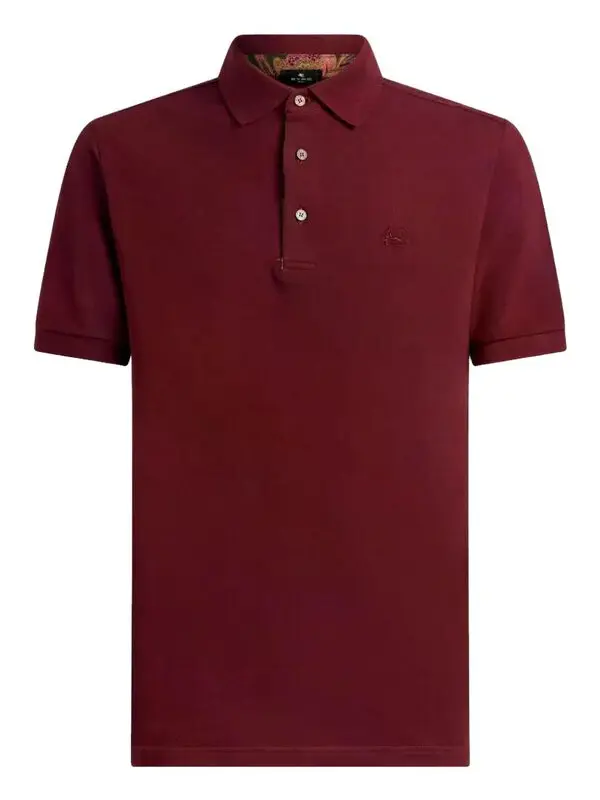 Etro Plain-colored Cotton Polo Shirt With Printed Details - Red