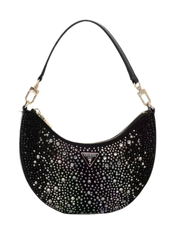 Guess Crystal Embellished Crescent Shoulder Bag - Black