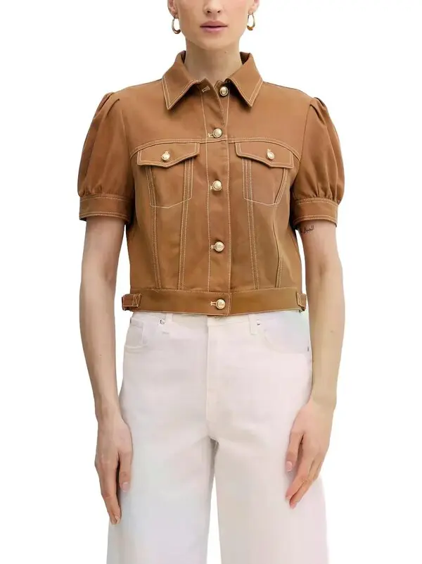 Guess Contrast-stitch Puff-sleeve Jacket - Brown
