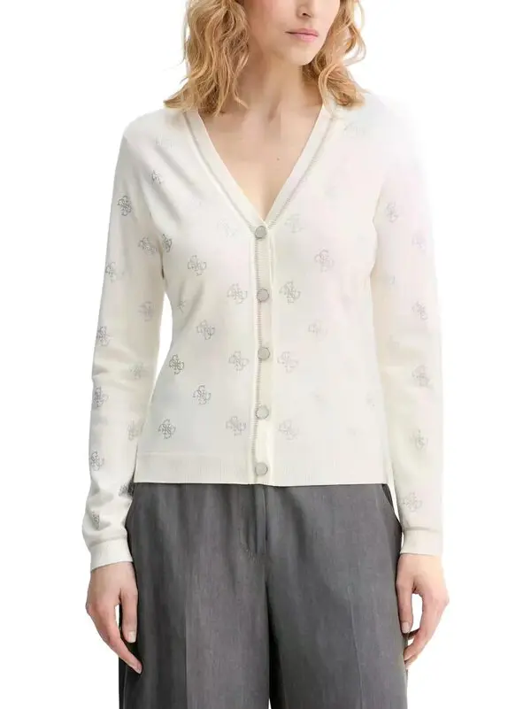 Guess Crystal Embellished Logo Pattern Cardigan - Neutrals