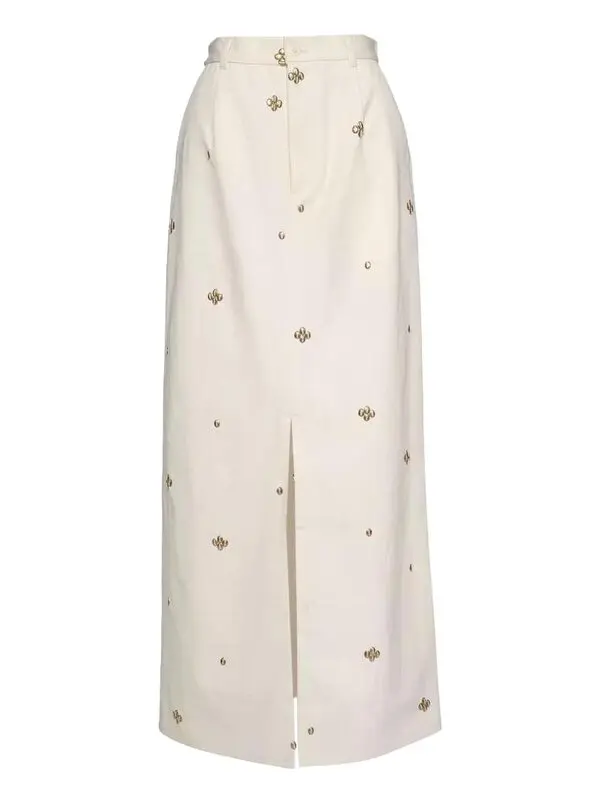 MULLER OF YOSHIOKUBO Stud-embellished Maxi Skirt With Front Slit - Neutrals