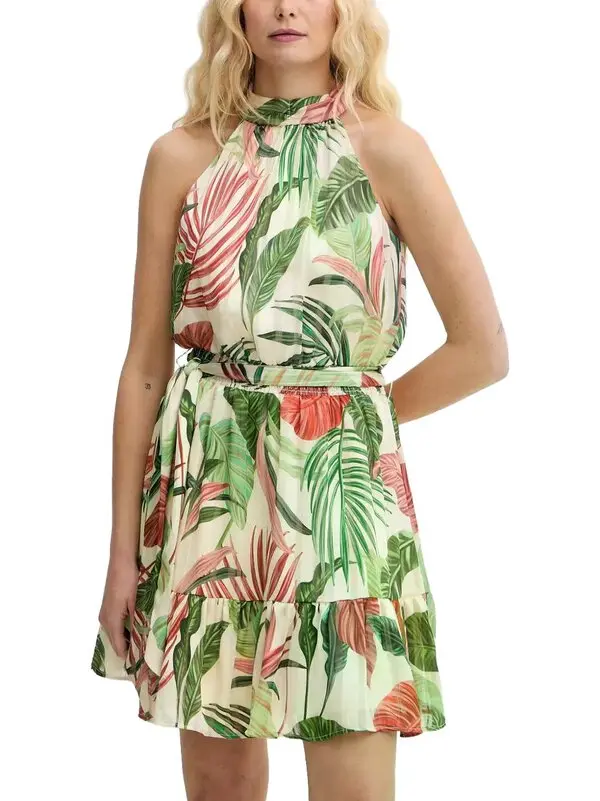 Guess Tropical Print Halterneck Dress - Neutrals