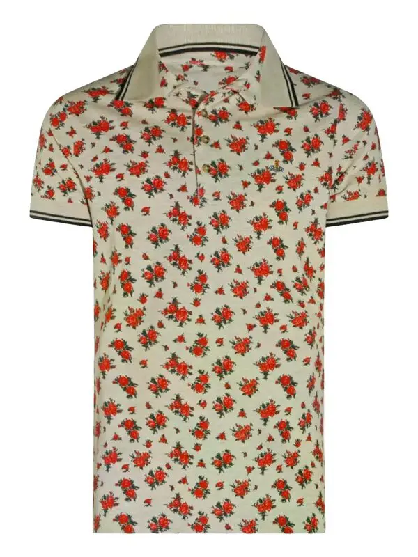 VIVIENNE WESTWOOD Rose-print Polo Shirt - Neutrals