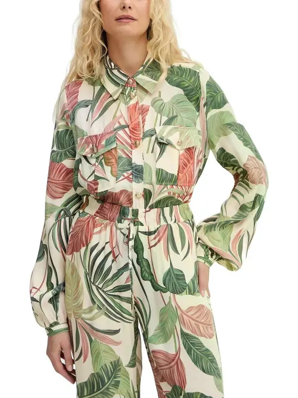 Guess Tropical Leaf Print Long Sleeve Shirt - Neutrals