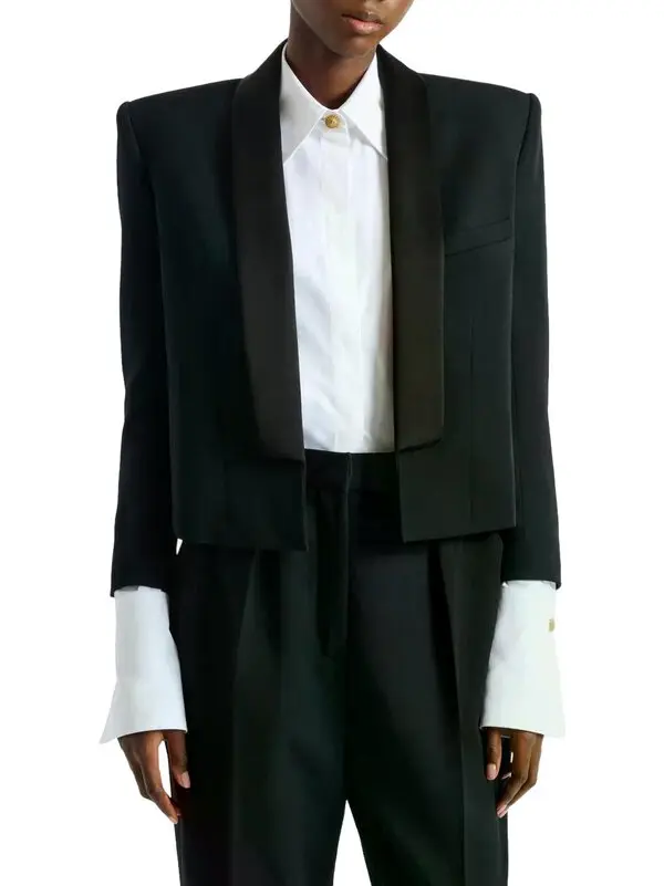 Balmain Cropped Grain De Poudre Jacket - Black