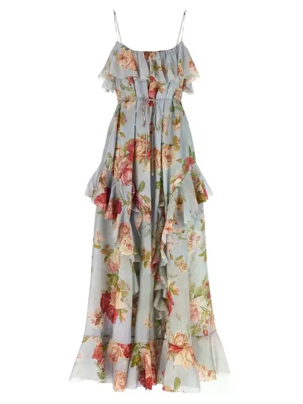 Zimmermann Roselight Frill Maxi Dress - Blue