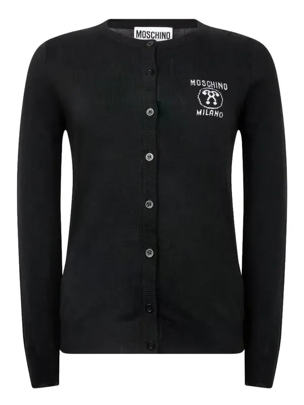 Moschino Embroidered Virgin Wool Cardigan - Black