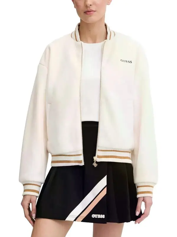 Guess Logo Embroidered Bomber Jacket - Neutrals