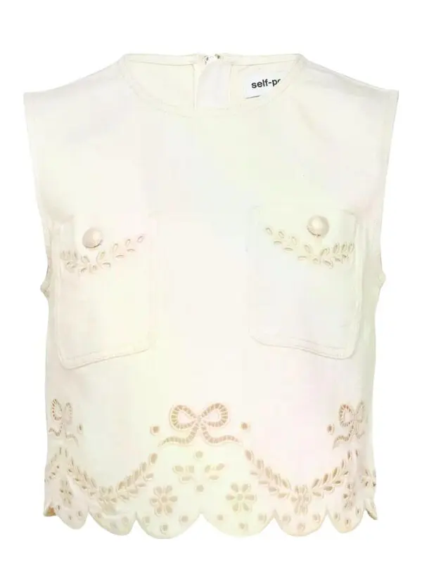 SELF-PORTRAIT Broderie Anglaise Scalloped Hem Top - Neutrals