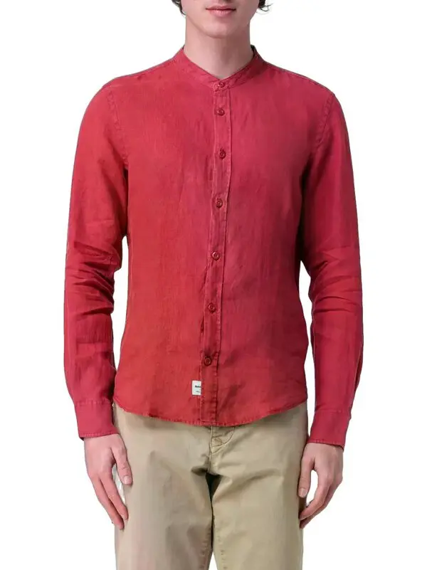 BLAUER. Linen Mandarin-collar Shirt - Red
