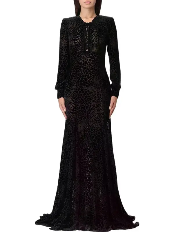 Elisabetta Franchi Leopard Pattern Maxi Dress - Black