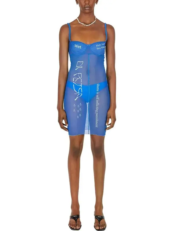 DI PETSA Digital Print Mesh Mini Dress - Blue