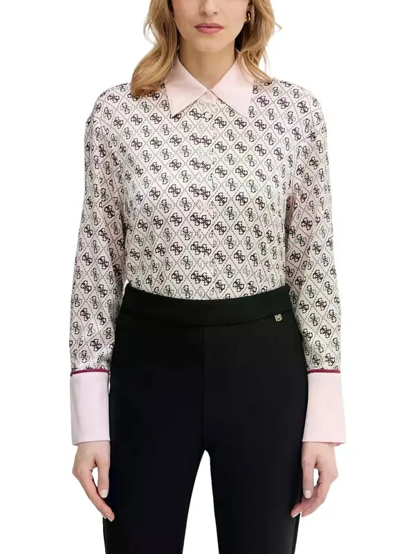 Guess Monogram Print Long Sleeve Shirt - Pink