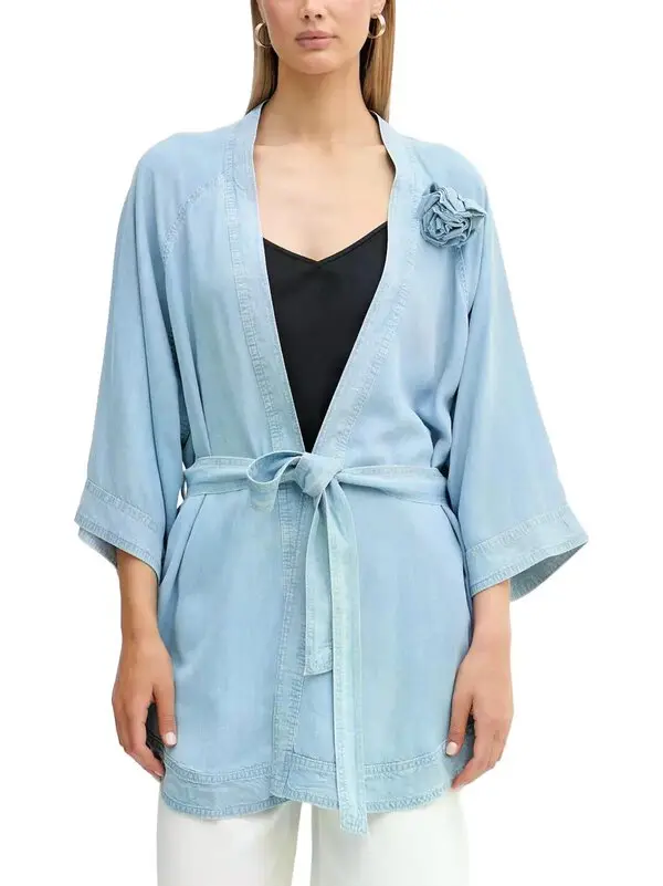 BLUGIRL Belted Kimono With Floral Appliqu - Blue