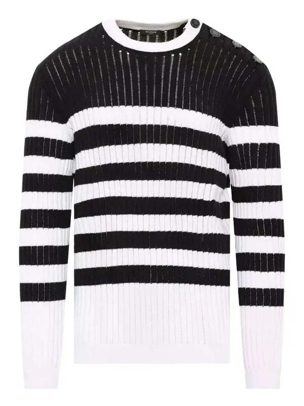 Balmain Marinière Ribbed-knit Sweater - Black