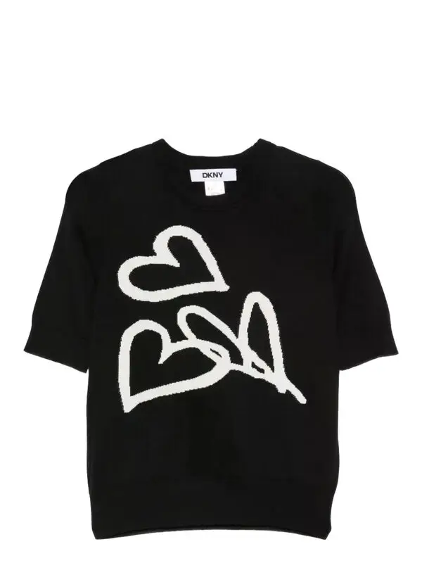 Dkny Heart Intarsia Short-sleeve Top - Black