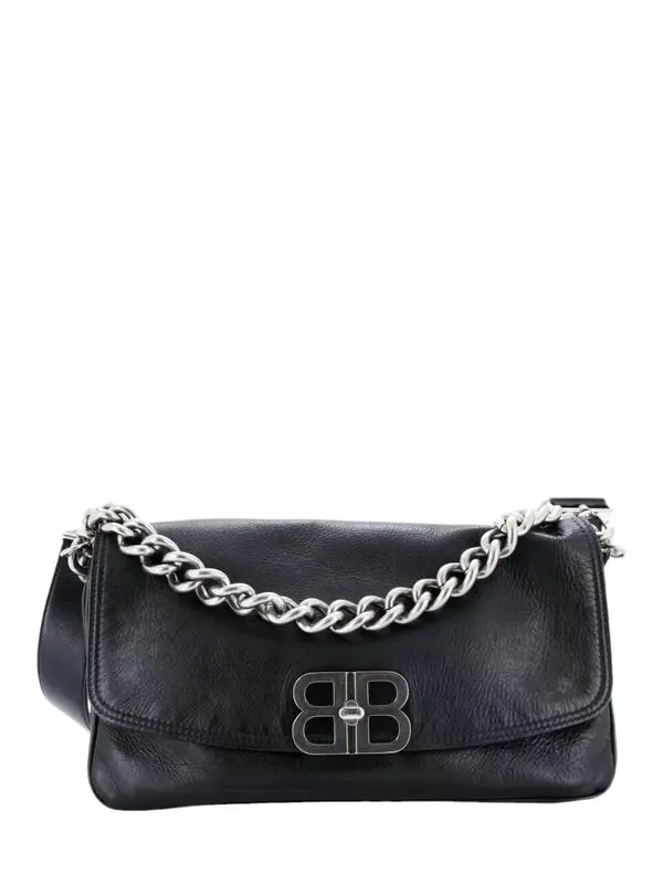Balenciaga Bb Soft Flap Leather Medium Shoulder Bag - Black