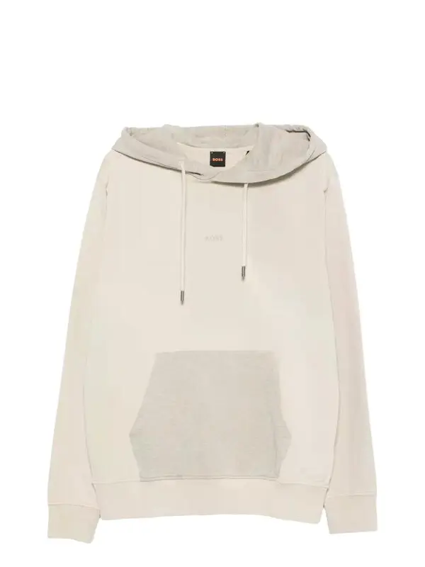 BOSS Logo Embroidered Drawstring Hoodie - Neutrals