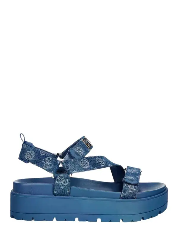 Guess Monogram-print Platform Sandals - Blue