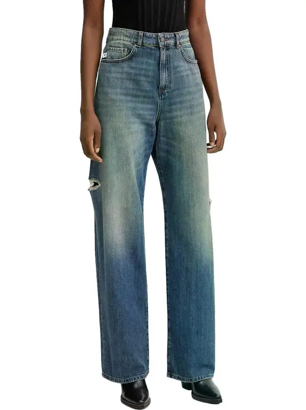 ANIYE BY Frida Distressed Wide-leg Jeans - Blue