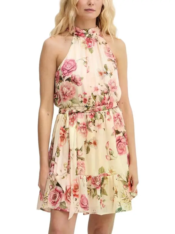 Guess Floral Print Halterneck Mini Dress - Neutrals