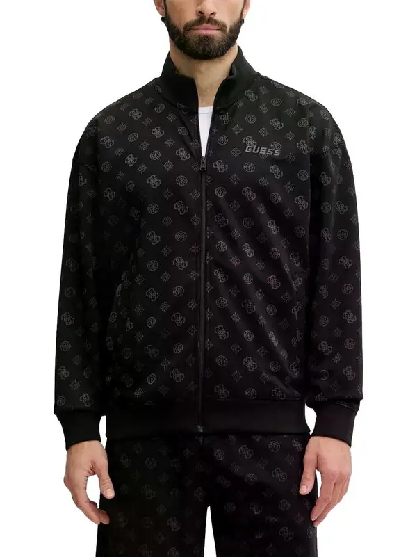 Guess Monogram Print Zip-up Jacket - Black