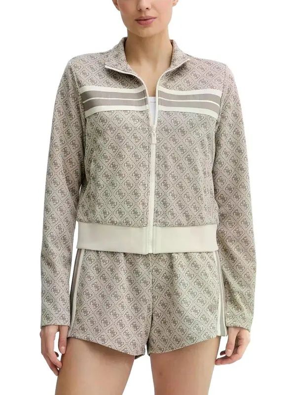 Guess Monogram Print Zip-up Sweatshirt - Neutrals