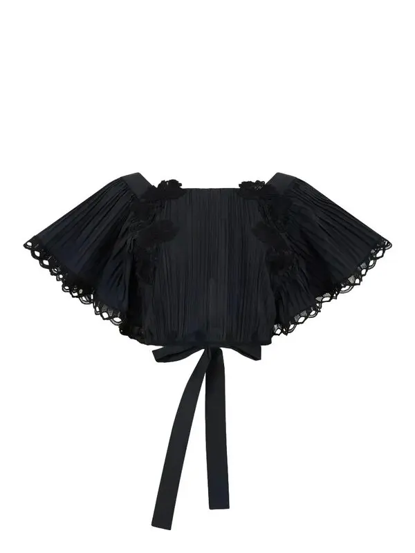 Alberta Ferretti Pleated Floral Appliqué Top - Black