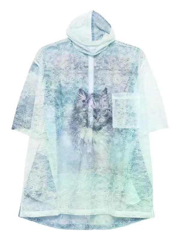 BARBARA BOLOGNA Cat Print Lace Detail Top - Blue
