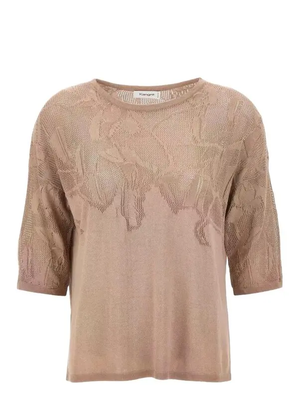 KANGRA Openwork Three-quarter Sleeve Top - Neutrals