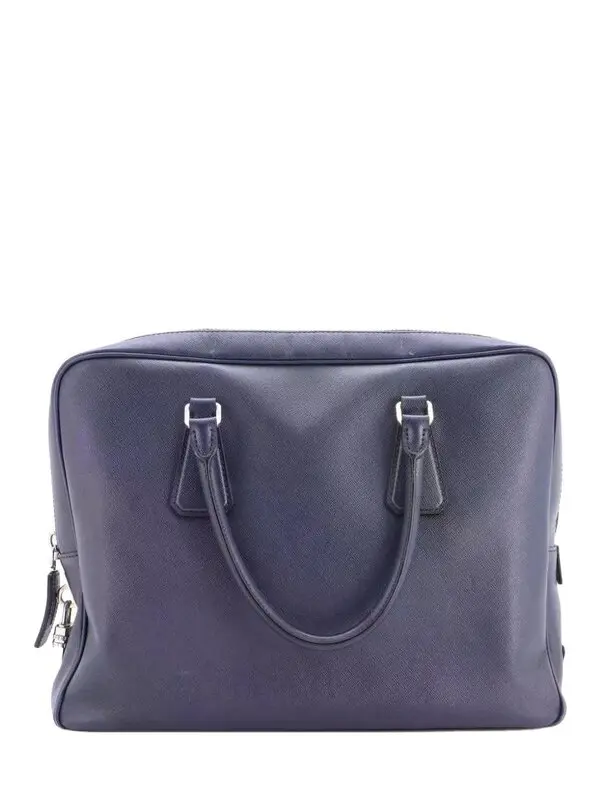 Prada Saffiano Leather Zip Around Briefcase - Blue