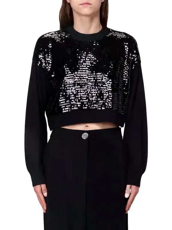 Emporio Armani Sequin-embellished Crew Neck Sweater - Black