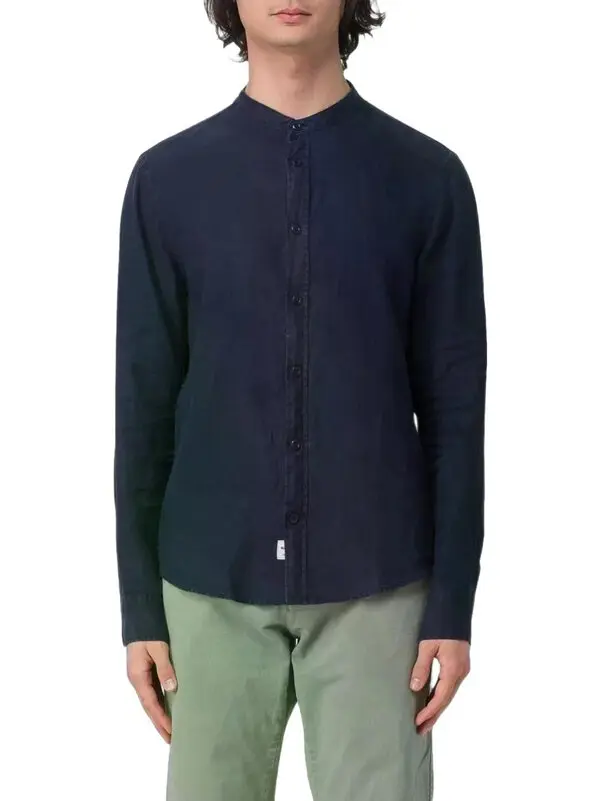 BLAUER. Linen Mandarin-collar Shirt - Blue