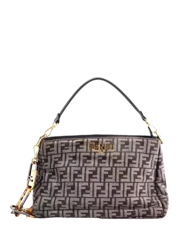 Fendi O'lock Zip Shoulder Bag Zucca Chenille Hobo Bag - Grey