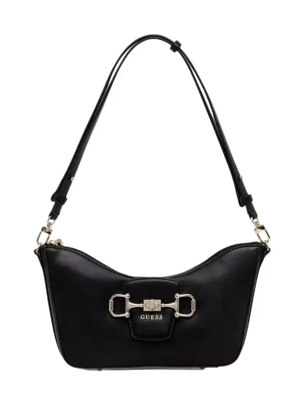 Guess Janie Horsebit Logo-plaque Shoulder Bag - Black