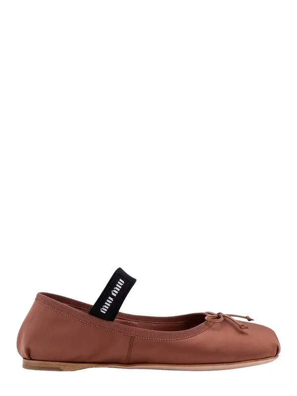 Miu Miu Satin Ballerina Flats With Bow Detailing - Brown