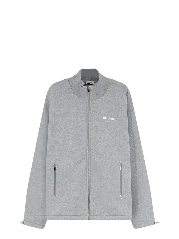Miu Miu Oversize Cotton Sweatshirt With Zip Closure - Grey
